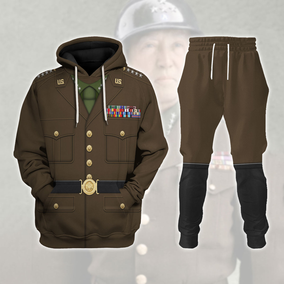 MakerHuman George S. Patton General Costume Hoodie Sweatshirt T-Shirt ...
